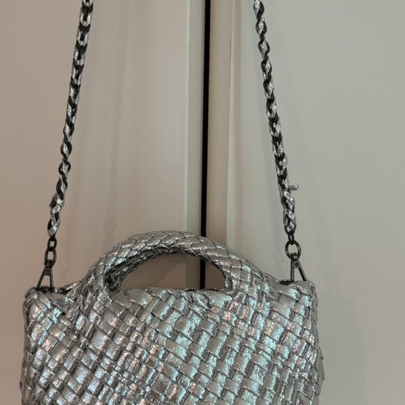 Bags | Silver Metallic Shoulder Bag With Handle | Poshmark